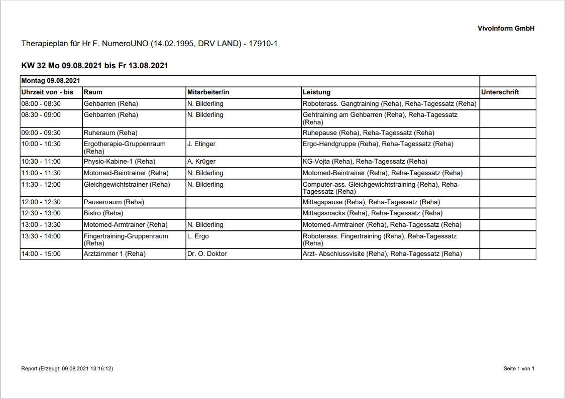 Terminpläne Patienten und Mitarbeiter drucken